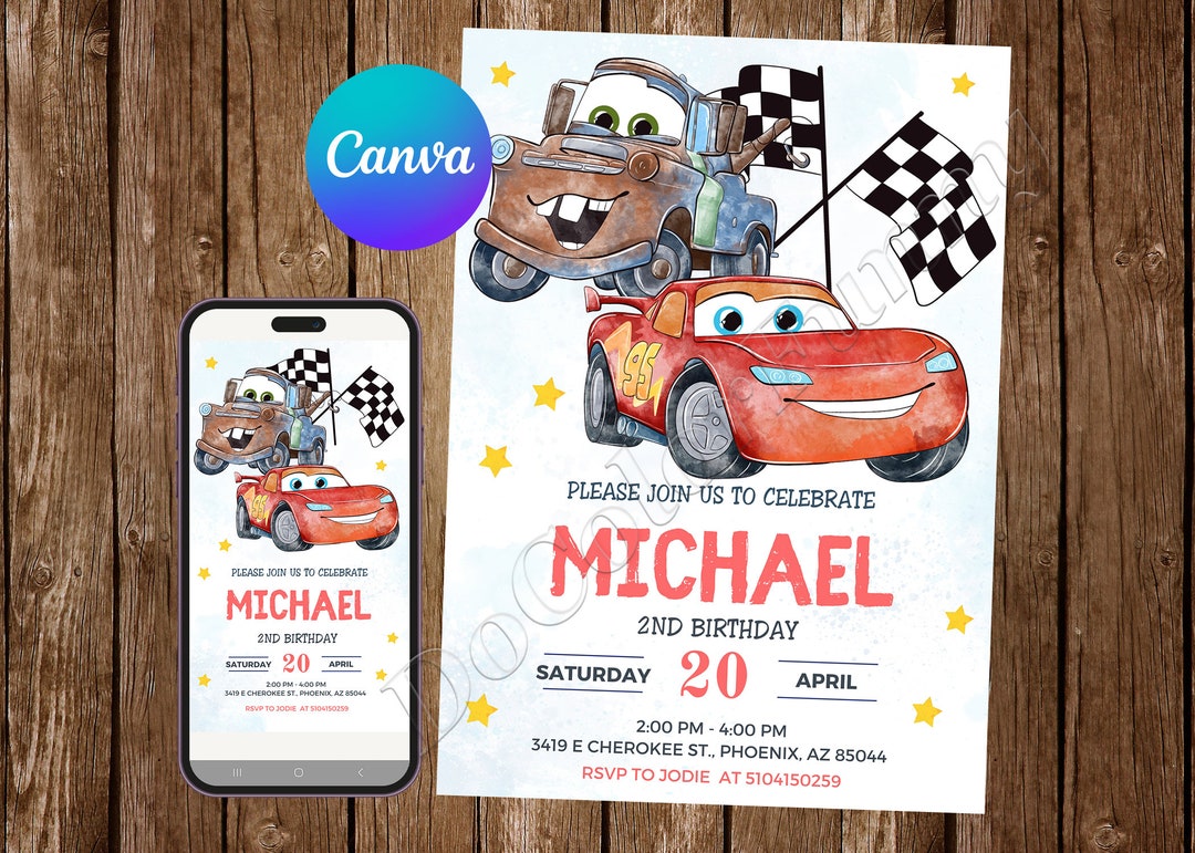 Cars Invitation Birthday Party Cars Birthday Invitation Mcqueen Invite ...