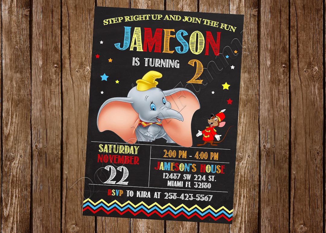 Dumbo Invitation Baby Dumbo Birthday Invitation Dumbo Party Baby Dumbo ...