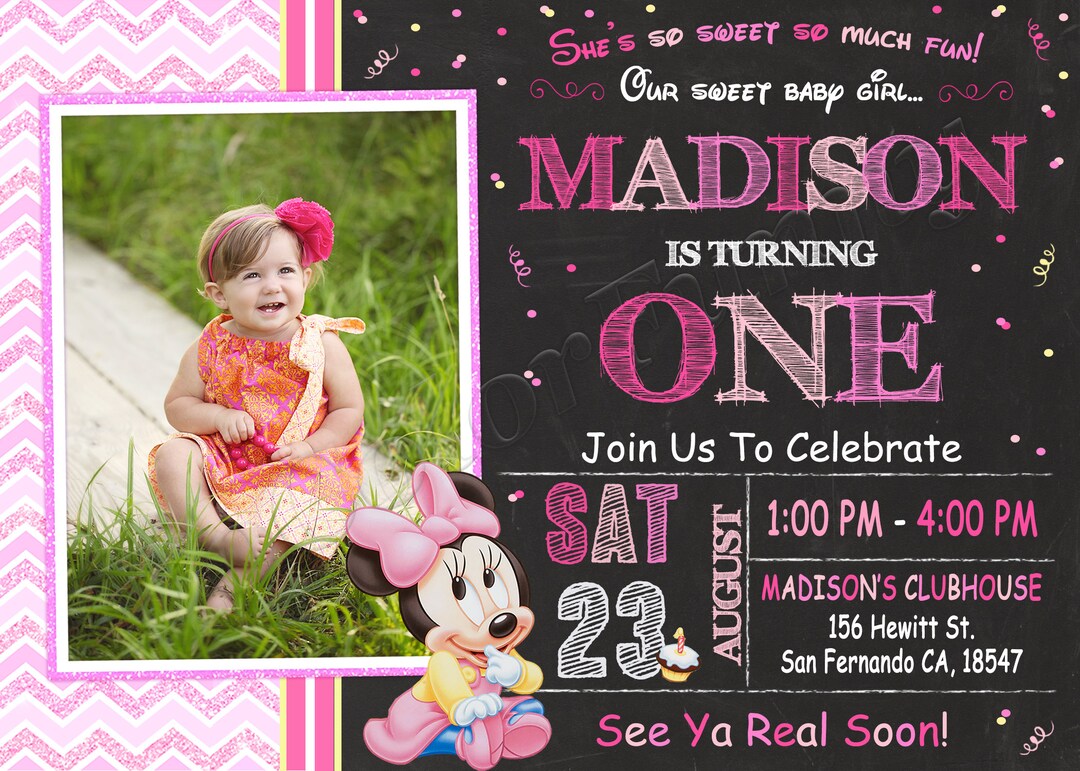 Baby Minnie Mouse Invitation Baby Minnie Mouse First Birthday ...