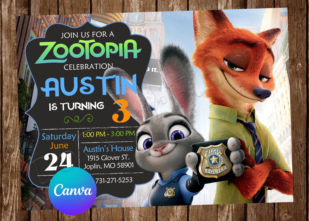 Zootopia Invitation Birthday Party Zootopia Birthday Invitation ...