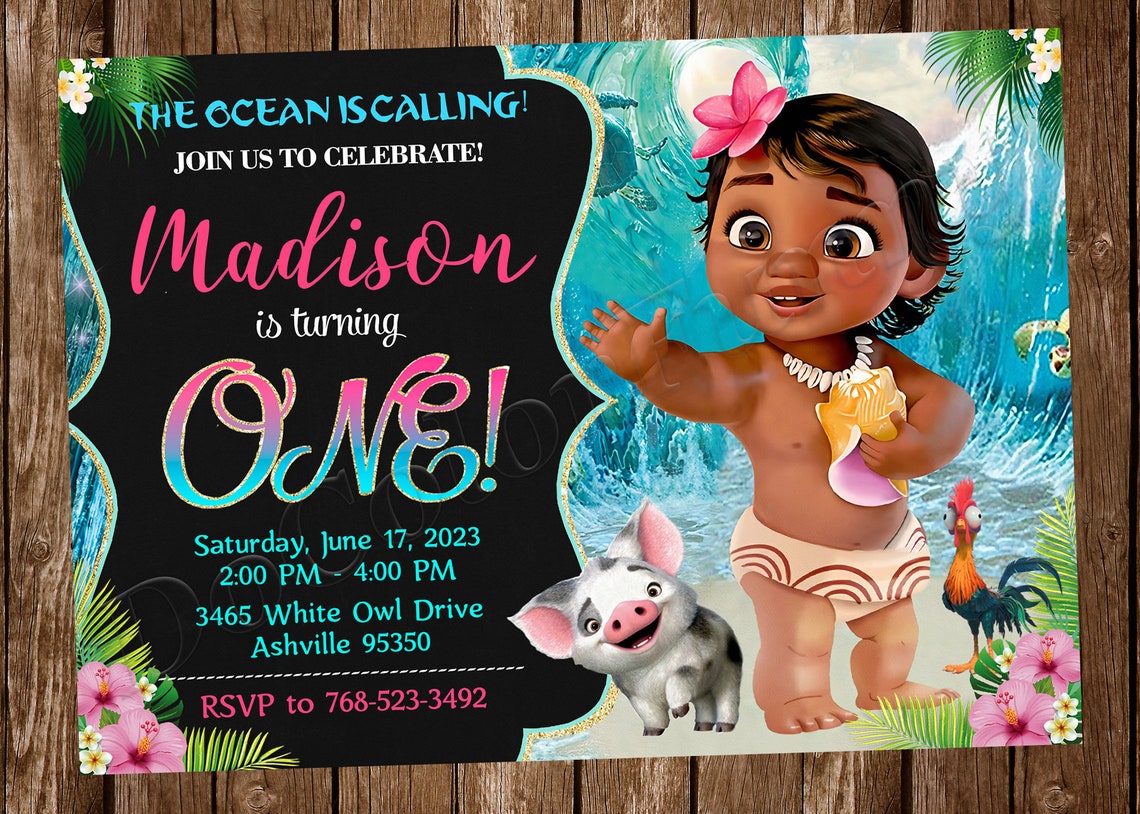 Baby Moana Invitation Baby Moana Birthday Party Invitation Baby Moana ...