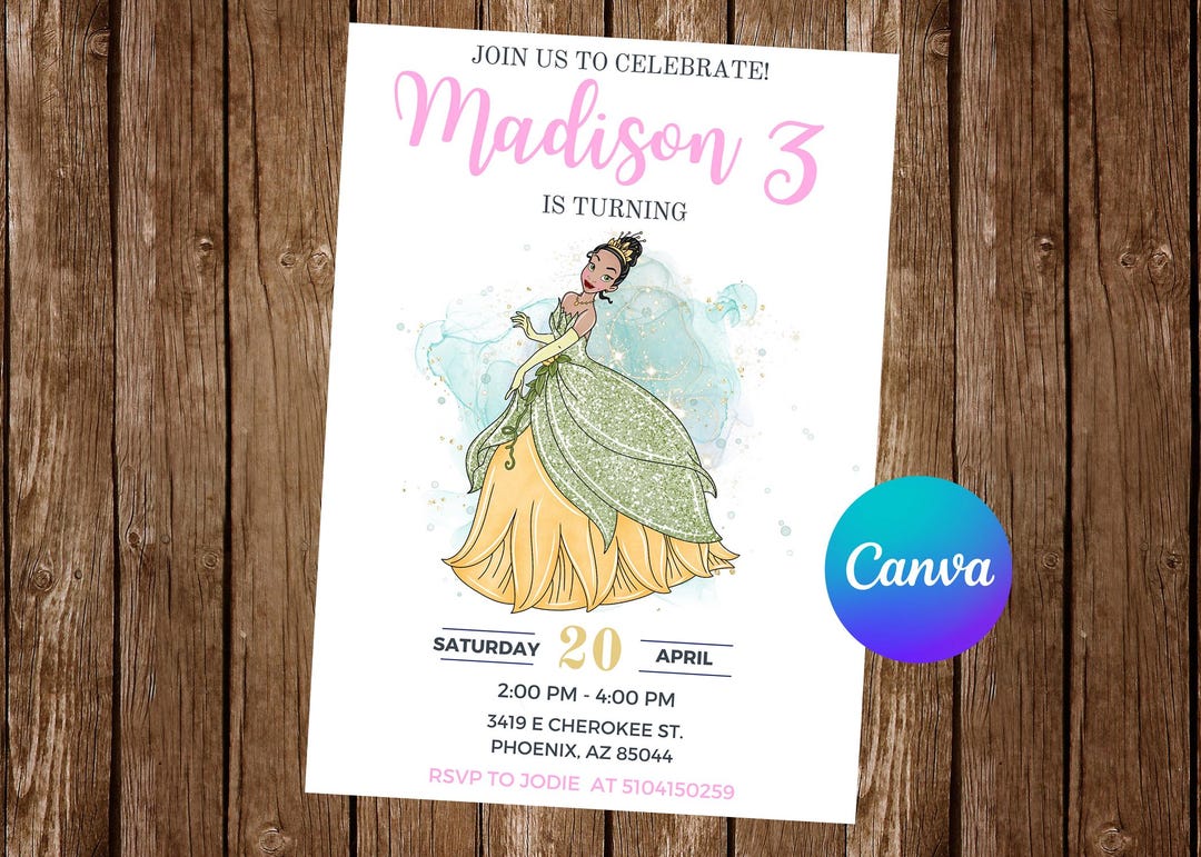 Princess Tiana Invitation Birthday Party Tiana Birthday Invitation ...
