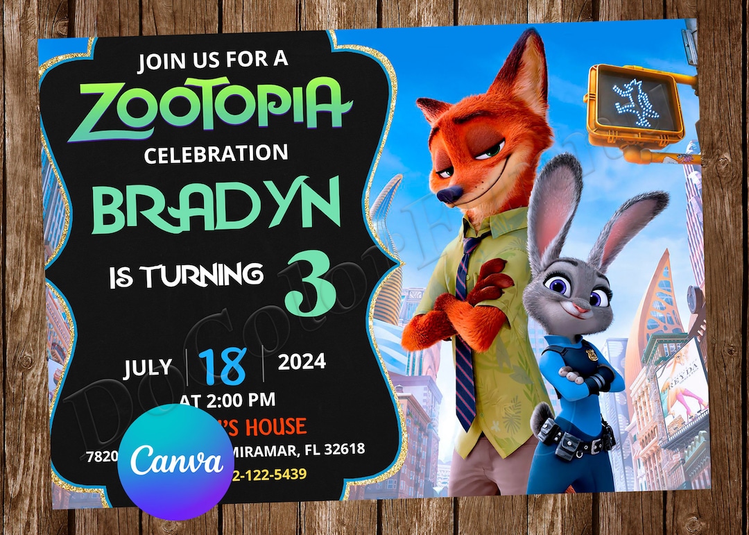 Zootopia Invitation Birthday Party Zootopia Birthday Invitation ...