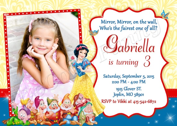 Snow White Invitation Princess Snow White Birthday Party - Etsy