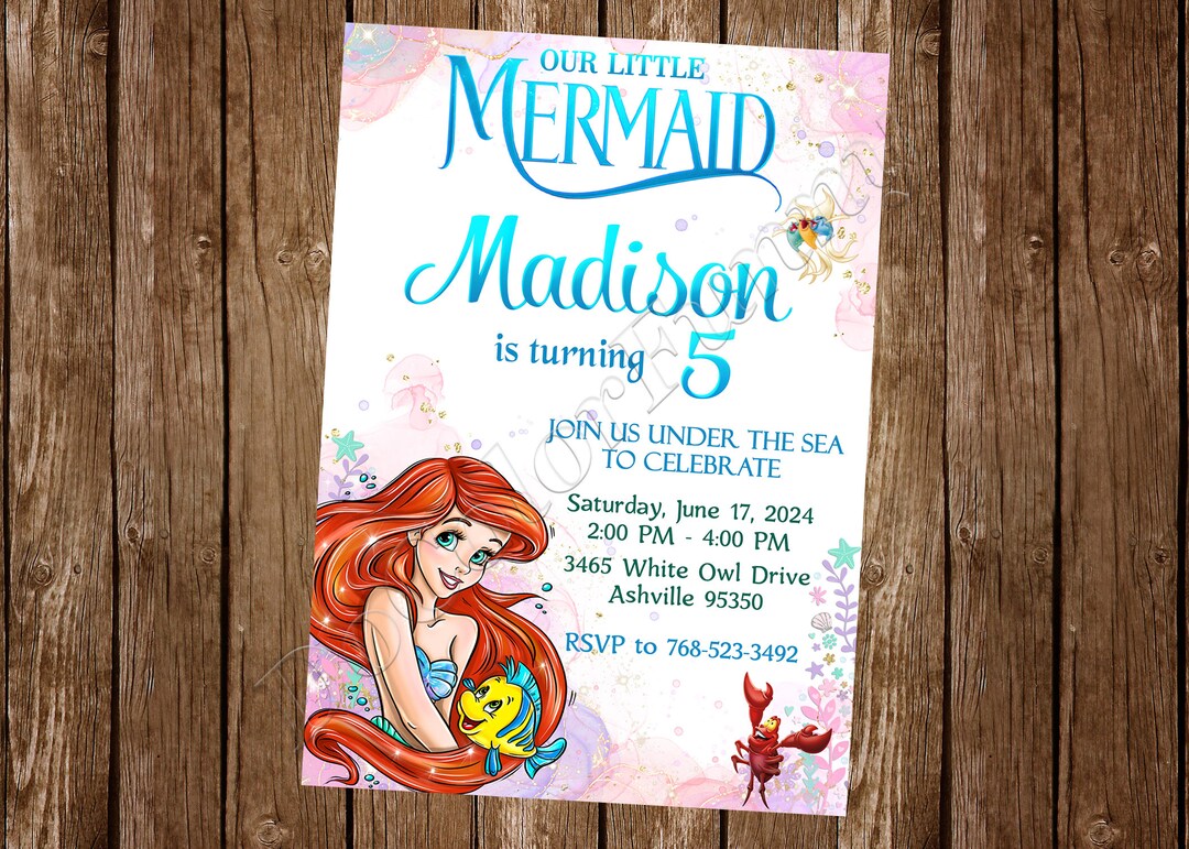 Little Mermaid Watercolor Invitation Little Mermaid Invitation Ariel ...