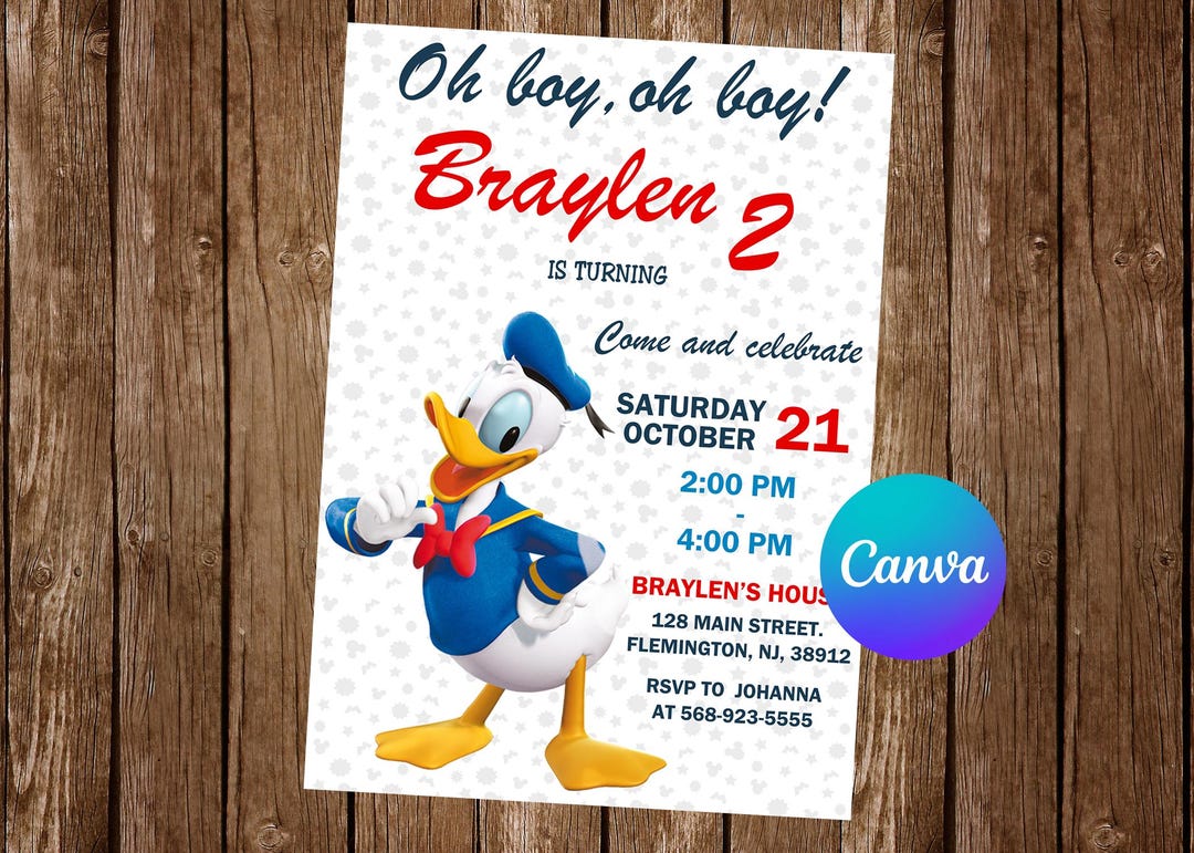 Donald Duck Invitation Birthday Party Donald Duck Birthday Invitation ...
