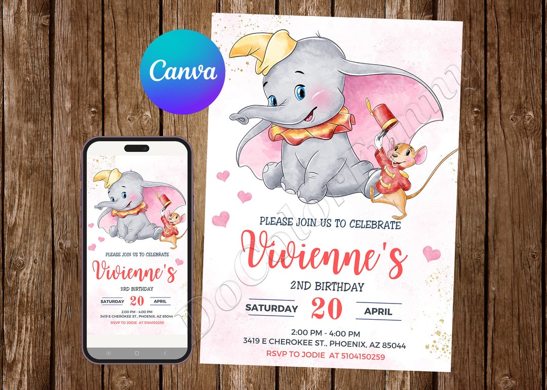 Dumbo Invitation Birthday Party Dumbo Birthday Invitation Circus ...