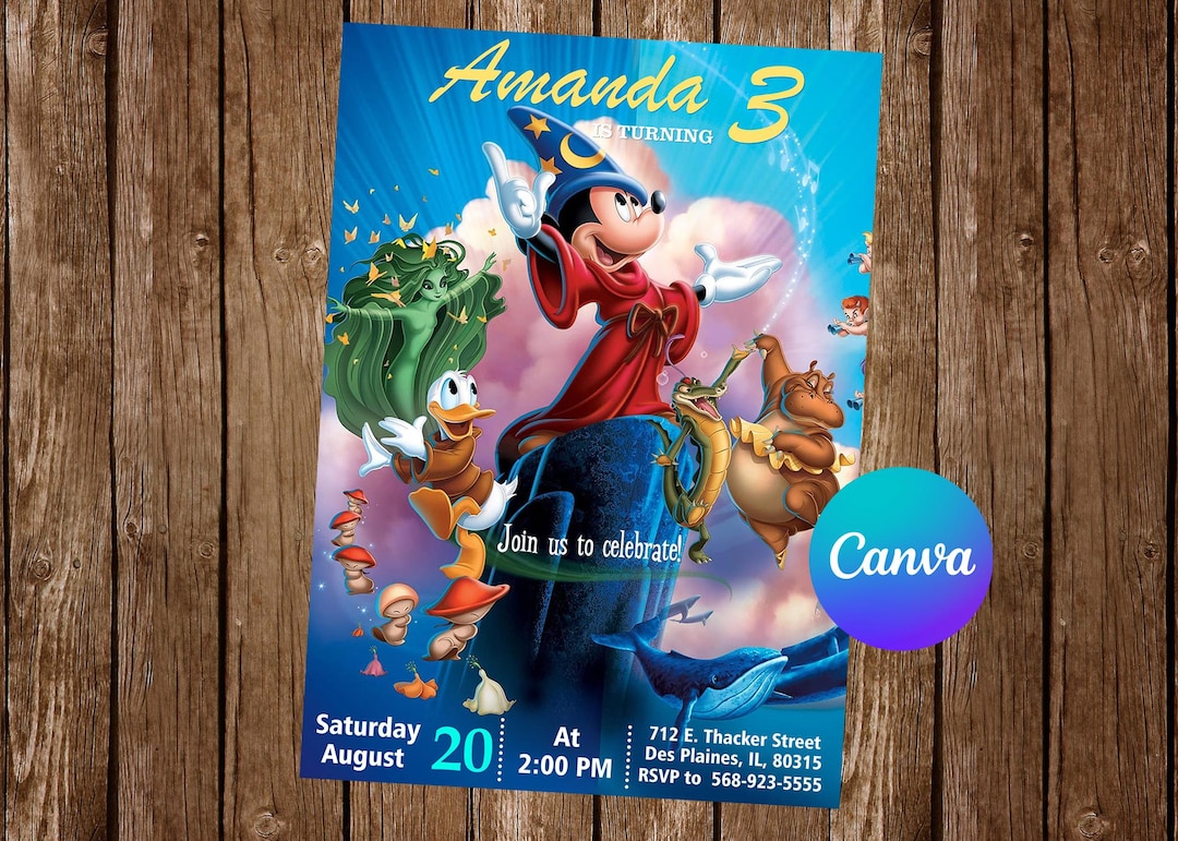 Mickey the Sorcerers Apprentice Invitation Mickey Mouse Invitation ...