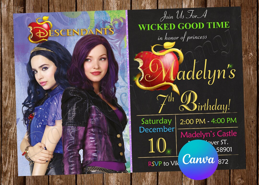 Descendants Invitation Birthday Party Descendants Birthday Invitation ...