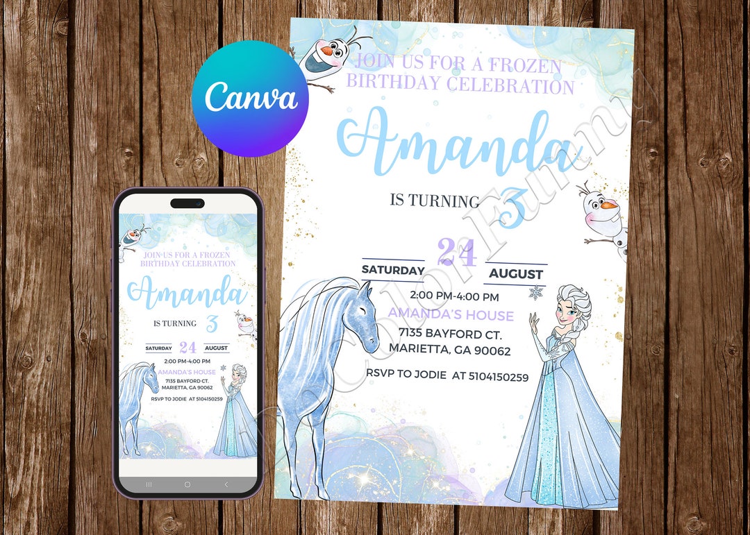Frozen Invitation Frozen Birthday Invitation Frozen Watercolor Editable ...