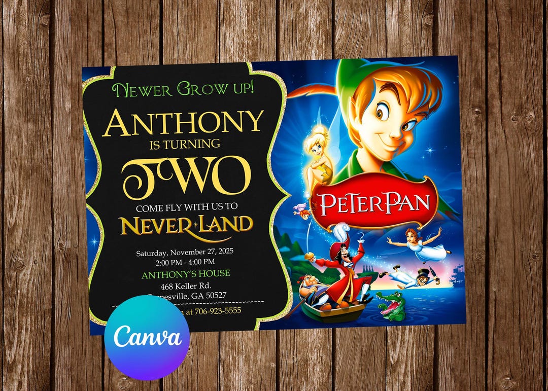 Peter Pan Invitation Birthday Party Peter Pan Birthday Invitation Peter ...