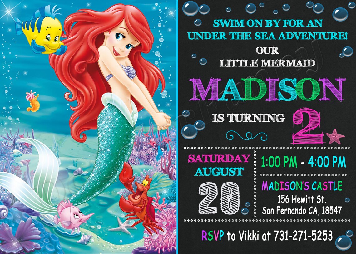 Little Mermaid Invitation Ariel Invitation Little Mermaid - Etsy