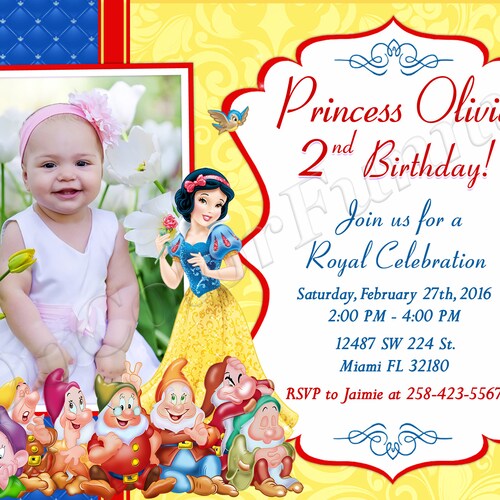 Snow White Birthday Party Invitation Snow White First - Etsy