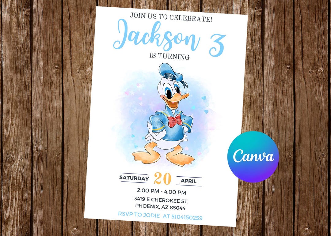 Donald Duck Invitation Birthday Party Donald Duck Birthday Invitation ...
