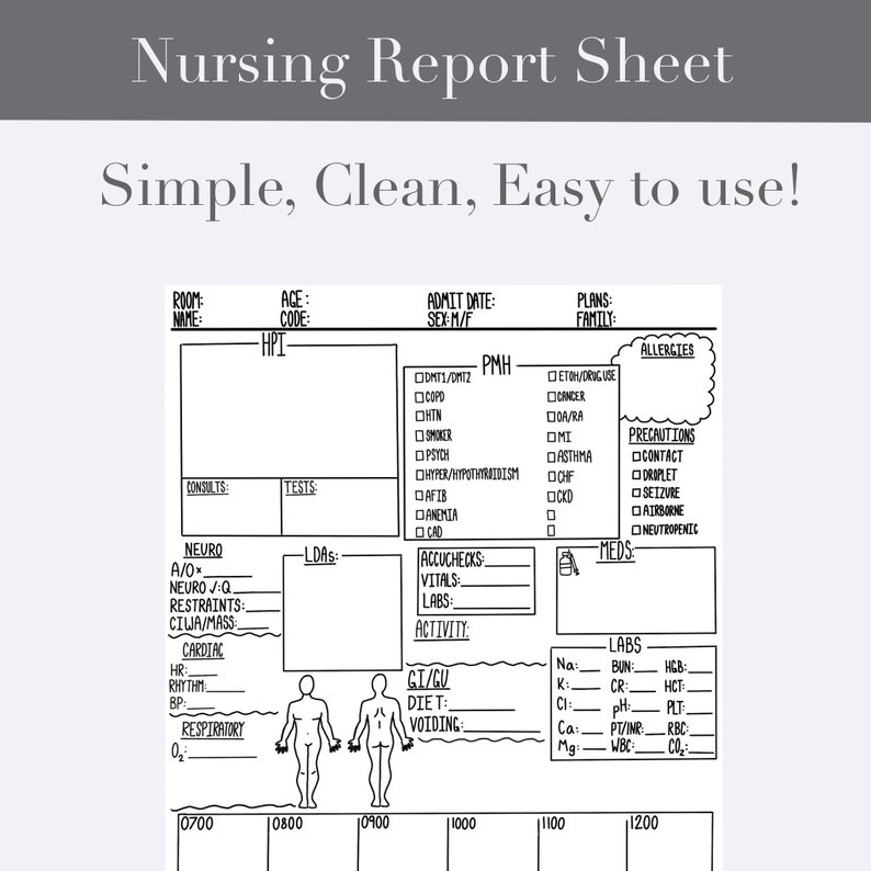 Nursing Report Sheet - Etsy