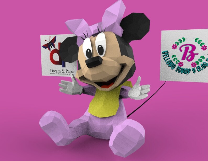 Baby Minnie:papercraft PDF Template DIY 3d Model Fanart - Etsy