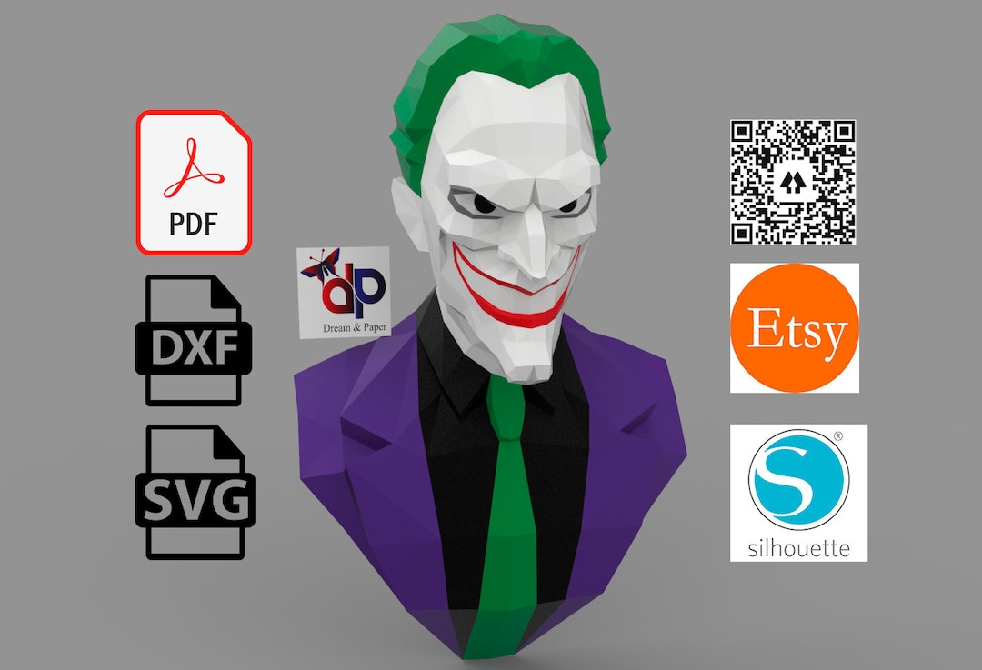 Joker, PDF Template,Low Poly, Sculpture, papercraft, DIY, Decoration ...