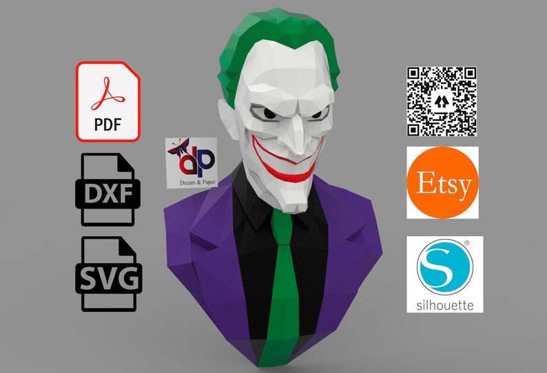 Joker, PDF Template,Low Poly, Sculpture, papercraft, DIY, Decoration ...