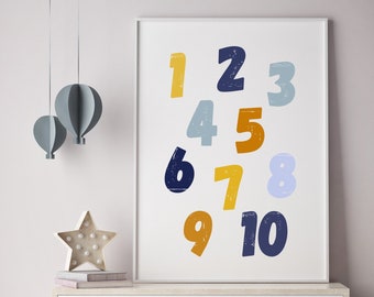 Blue Number Poster, Educational Prints, Kindergarten Art, 123 Print ...