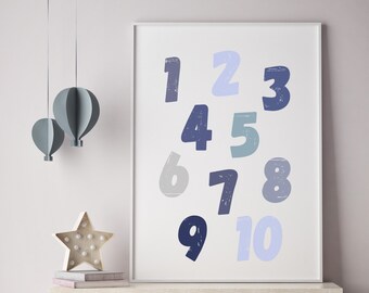 Blue Number Poster, Educational Prints, Kindergarten Art, 123 Print ...