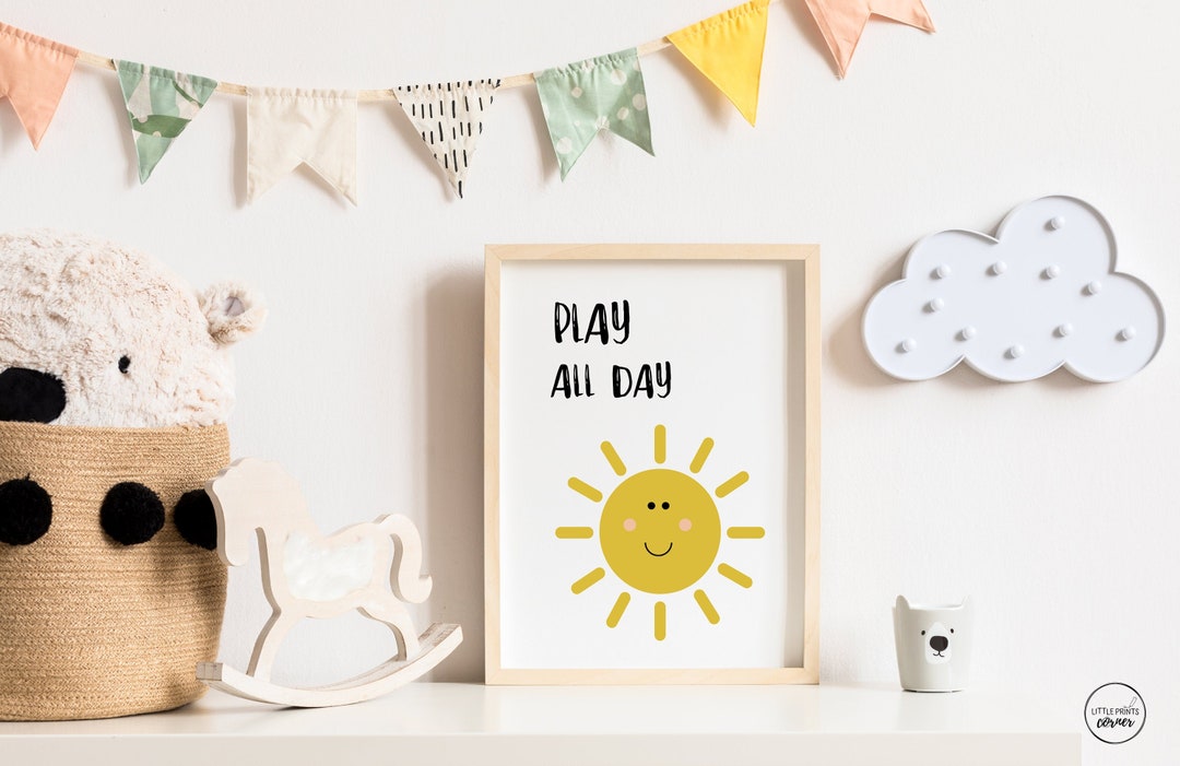 Play All Day Print, Play All Day Quote, Nursery Print, Nursery Decor ...