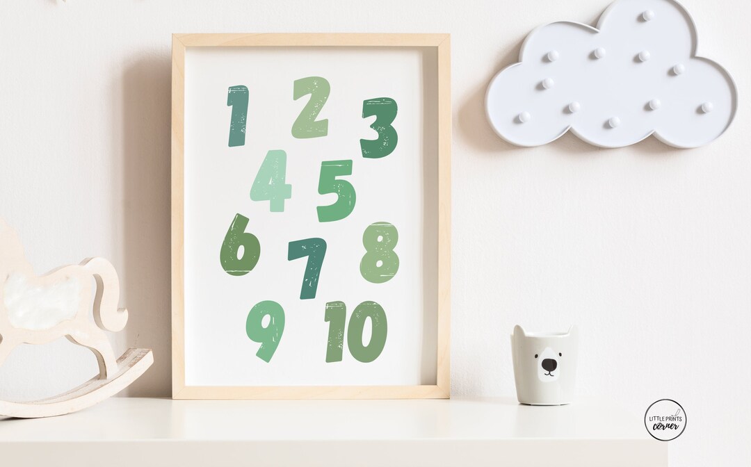 Green Numbers Print, Numbers Nursery Poster, Nursery Decor, Kids ...