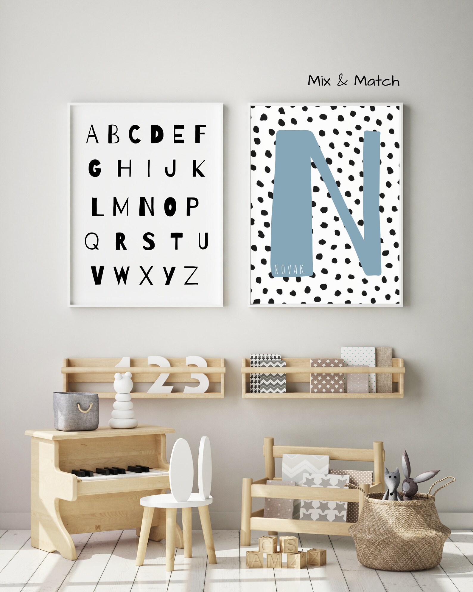 Blue Initial Nursery Print | Personalised Nursery Print | Letter ...