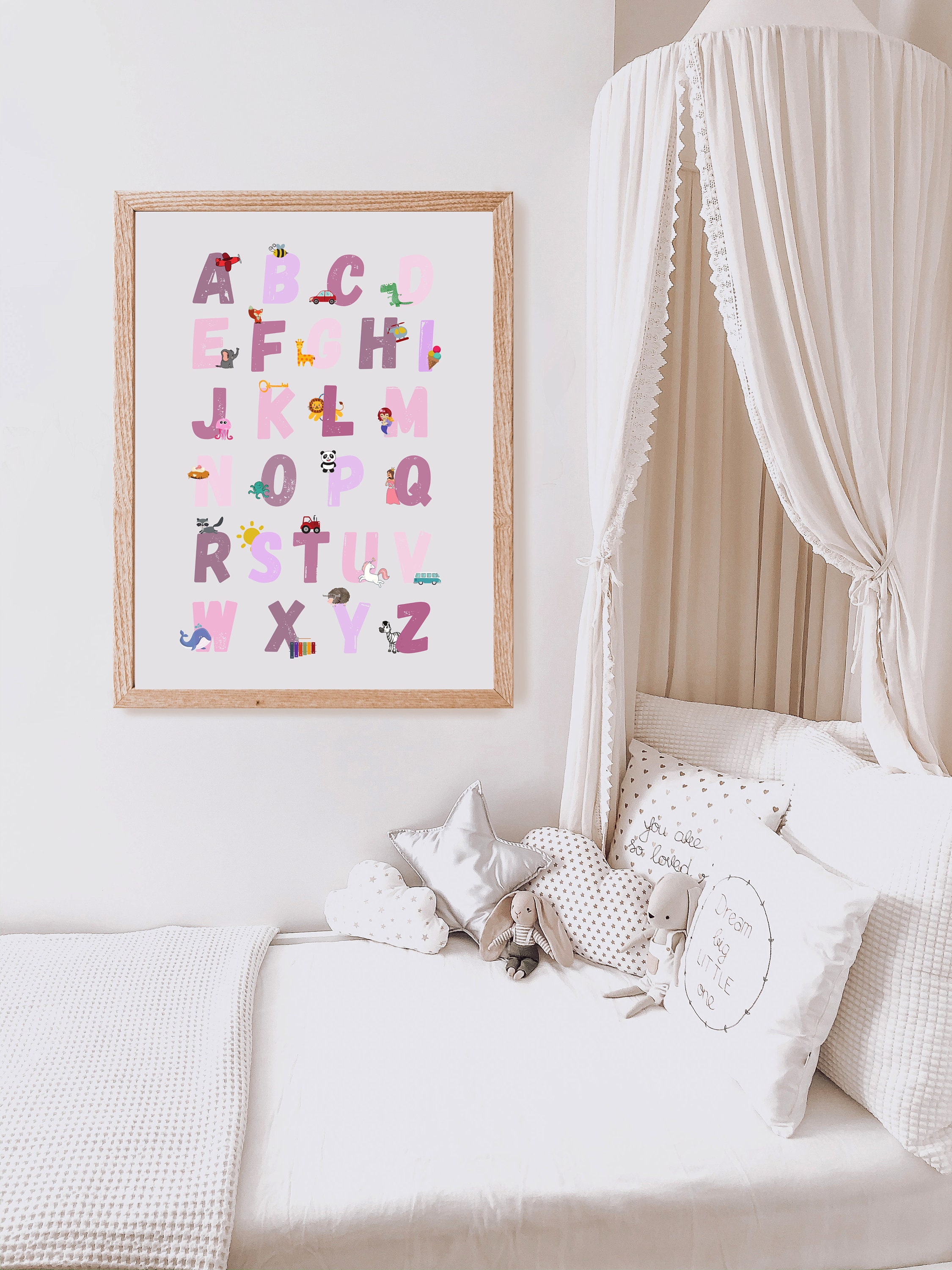 Pink and purple alphabet print Alphabet poster Nursery | Etsy