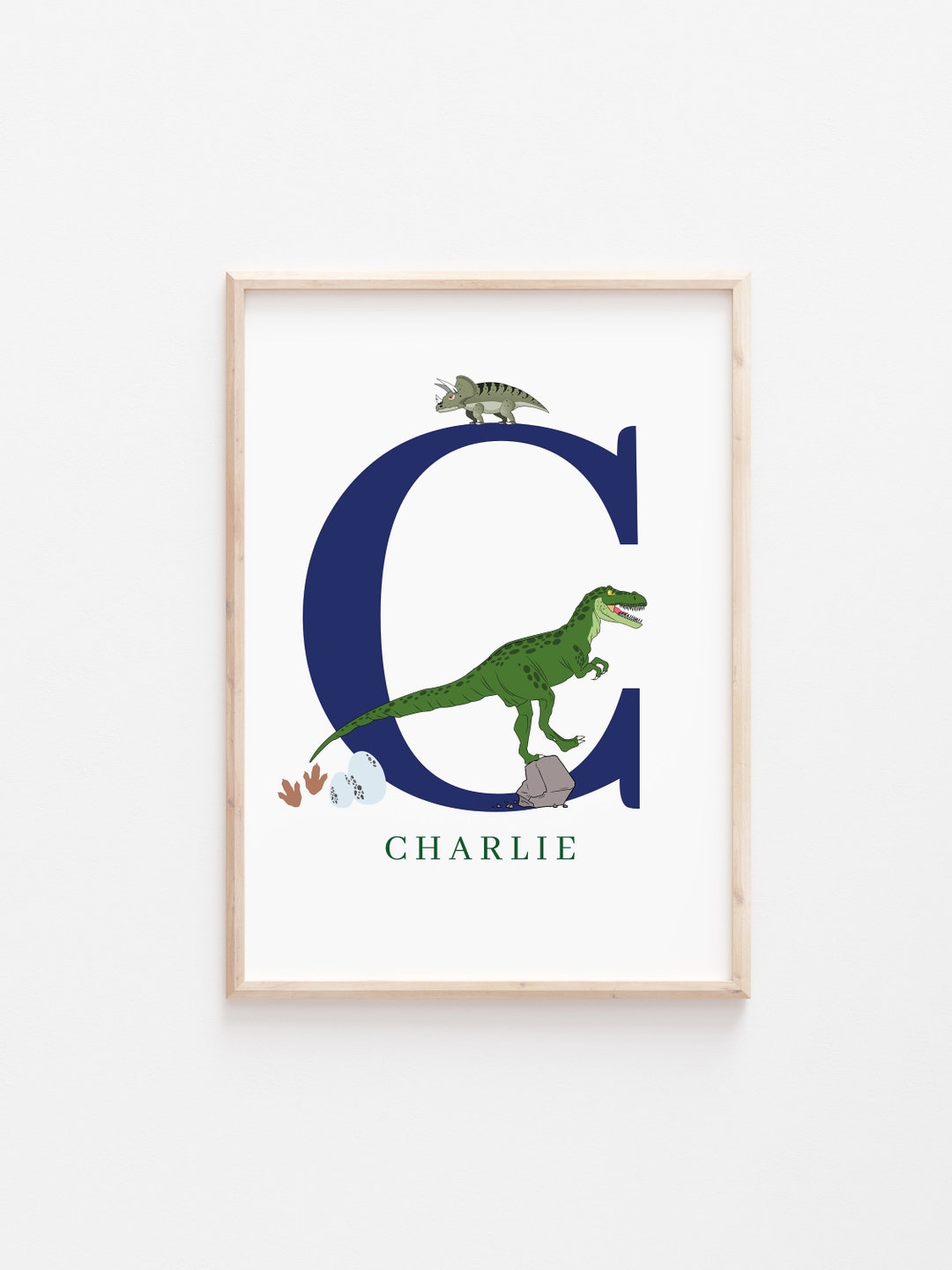 Dinosaur Personalised Initial Print | Dinosaur Art for Childern ...