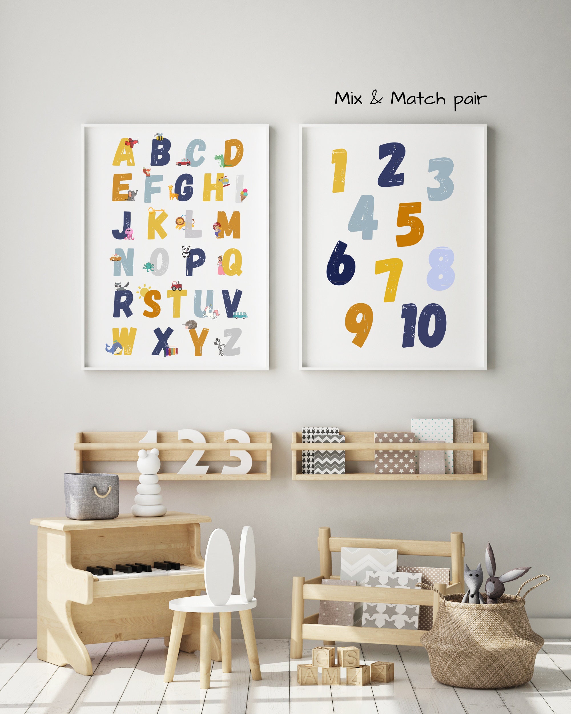 Mustard and Blue Numbers Poster | Numbers Nursery Print | Back to ...
