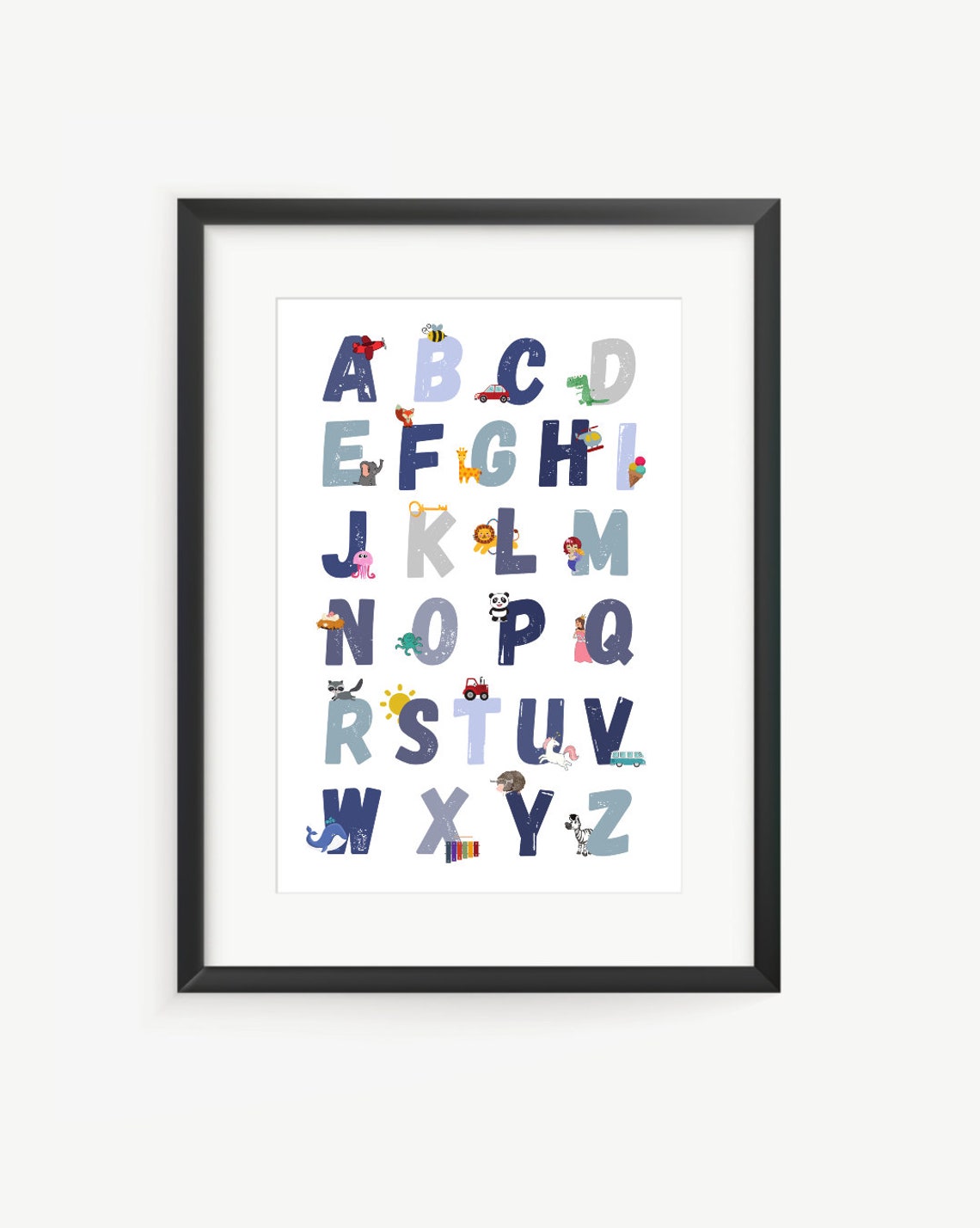Blue Alphabet Print Blue Alphabet Poster Kids Nursery Print | Etsy