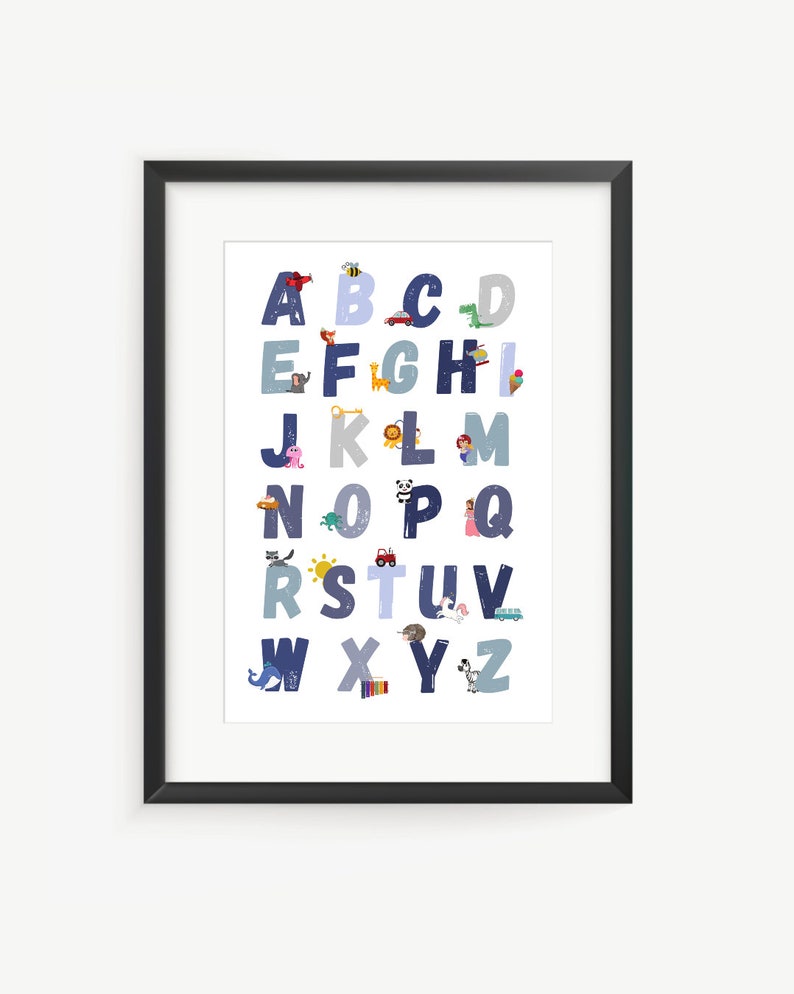 Blue Alphabet Print Blue Alphabet Poster Kids Nursery - Etsy