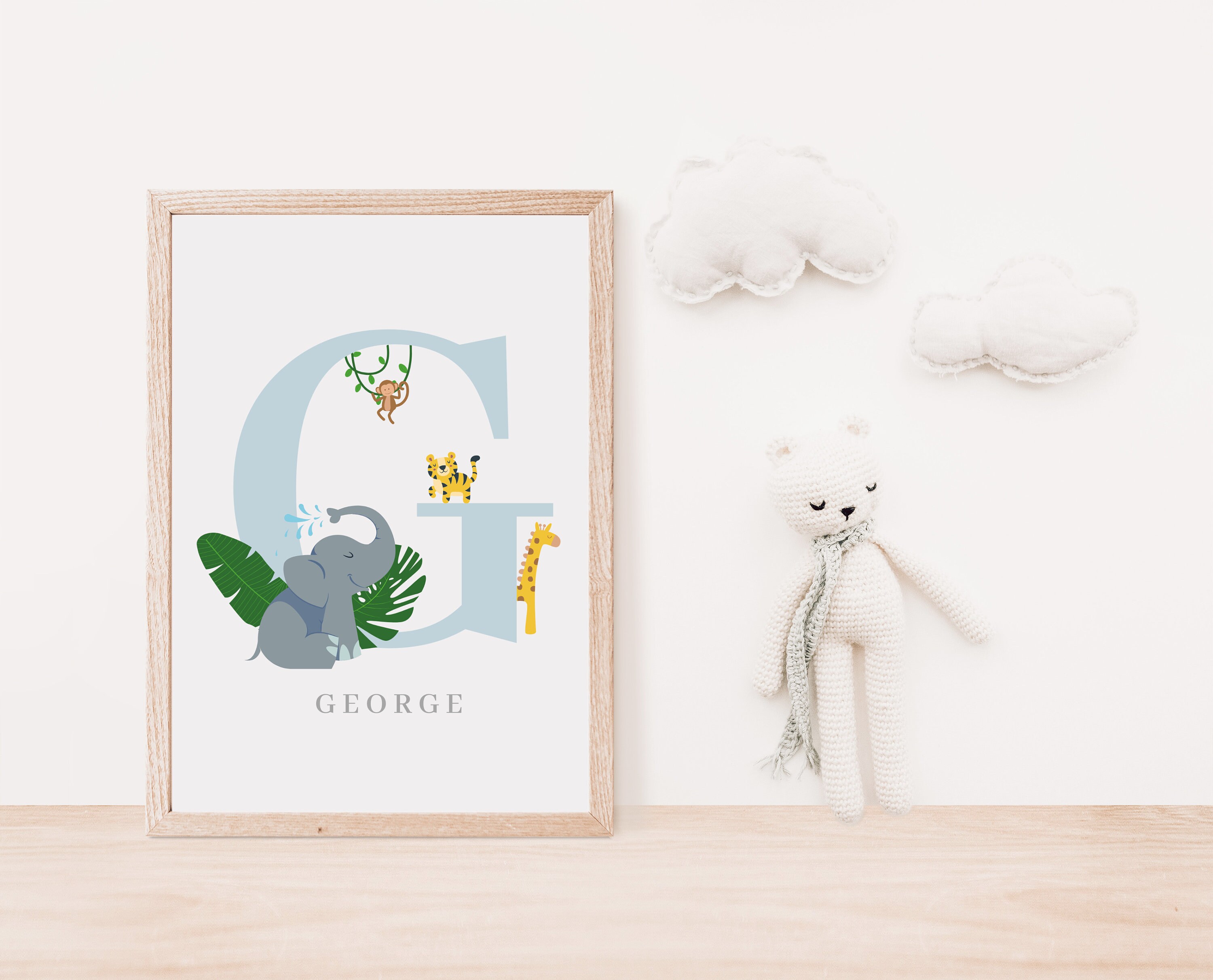 Safari Personalised Nursery Print | Personalised Kids Print | Initial ...