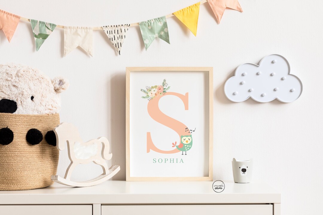 Initial Nursery Print, Personalised Nursery Print, Kids Wall Art Print ...