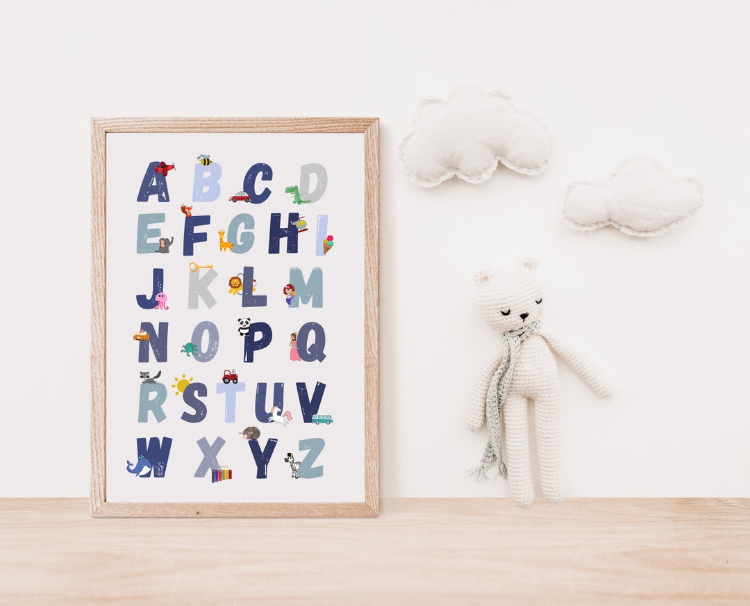Blue Alphabet Print Blue Alphabet Poster Kids Nursery - Etsy