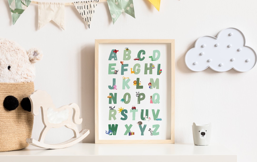 Green Alphabet Print, Green Alphabet Poster, Alphabet Nursery Print ...