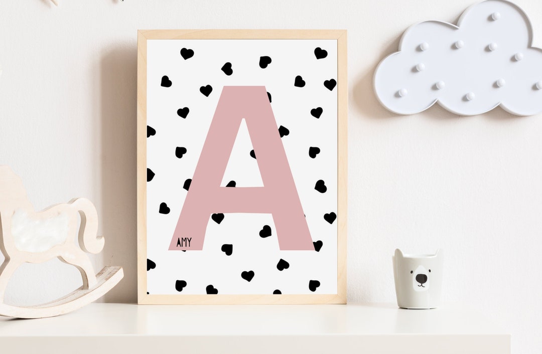 Pink Initial Nursery Print, Blush Pink Initial, Personalised Wall Art ...