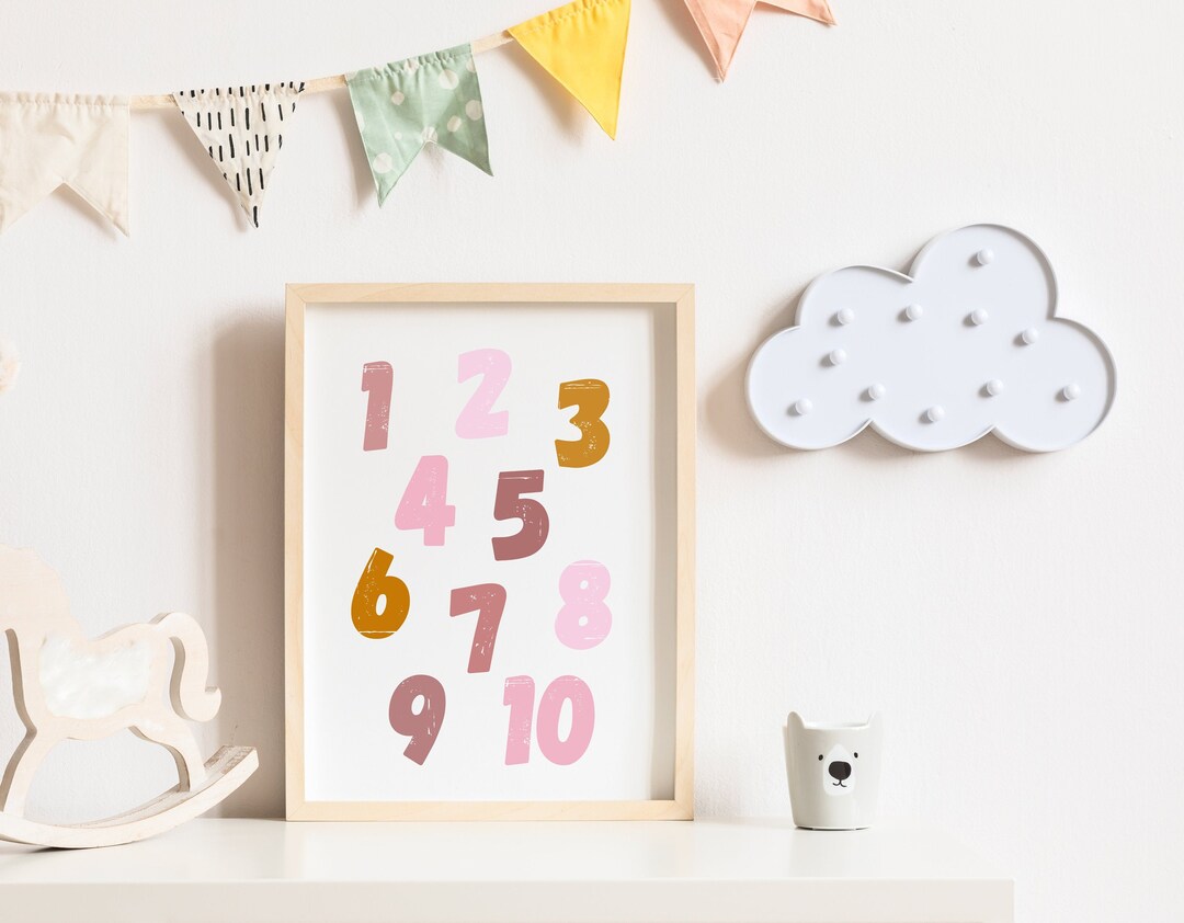 Mustard and Rose Numbers Poster, Numbers Nursery Poster, Homeschool ...