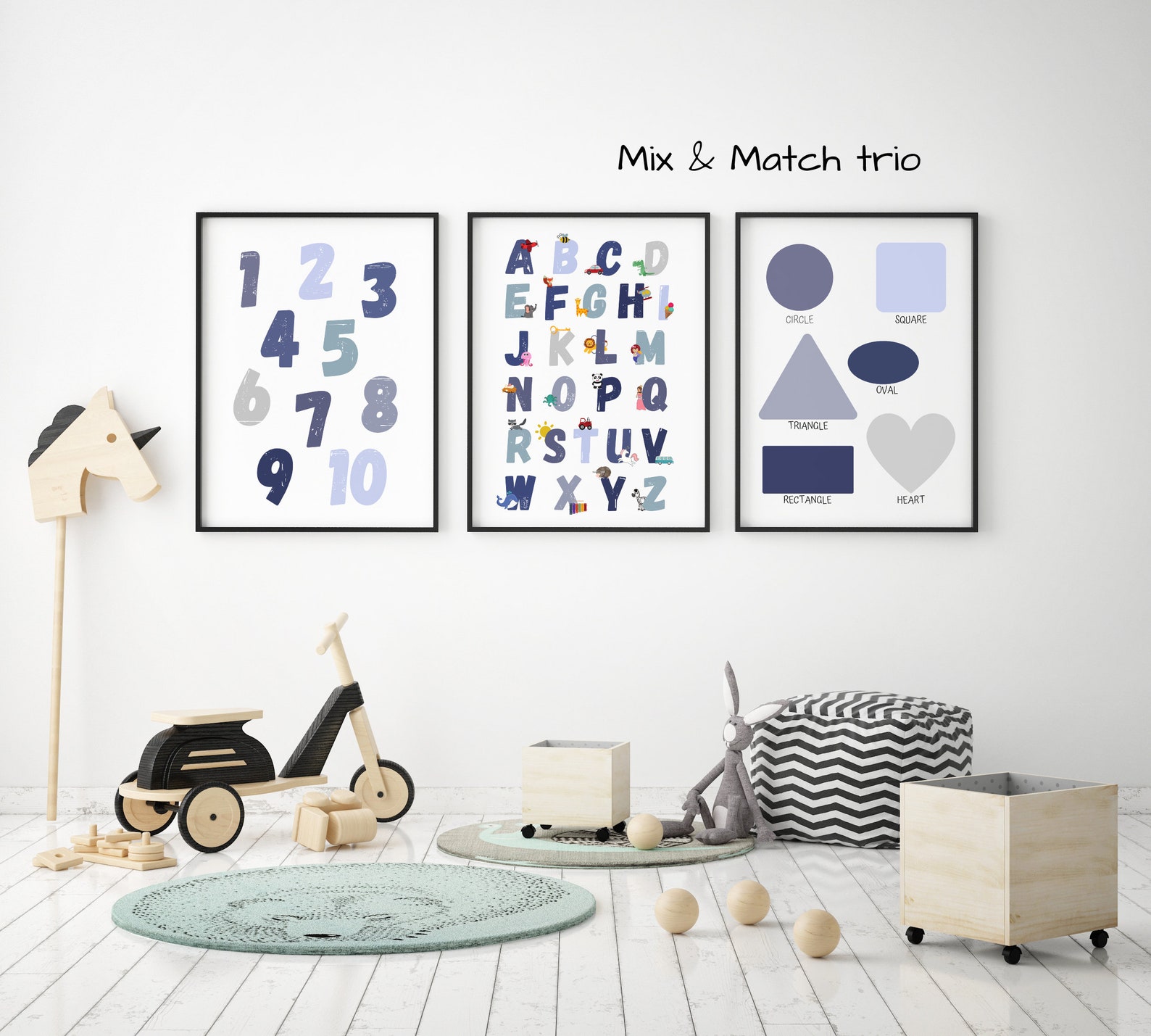 Blue Alphabet Print Blue Alphabet Poster Kids Nursery - Etsy