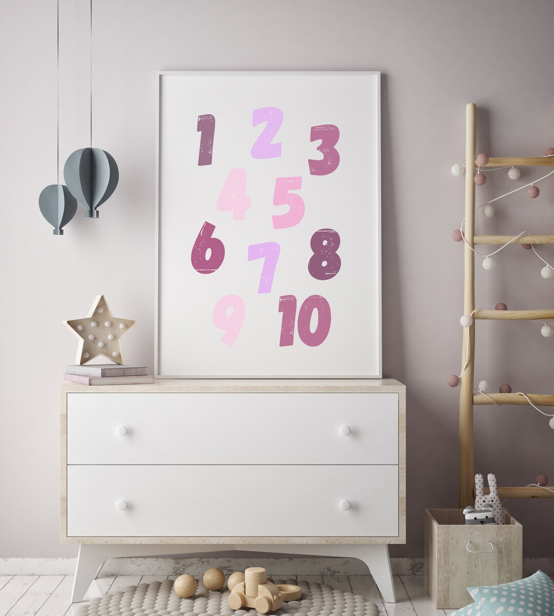 Pink and Purple Numbers Poster, Numbers Nursery Poster, Number Kids ...