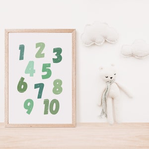 Green Numbers Print, Numbers Nursery Poster, Nursery Decor, Kids ...