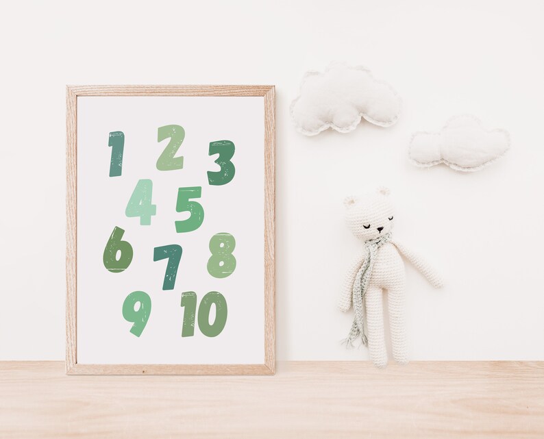 Green Numbers Print, Numbers Nursery Poster, Nursery Decor, Kids ...