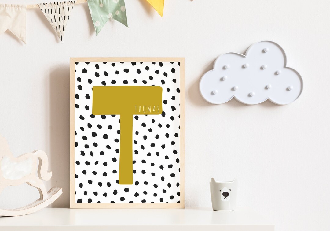 Mustard Initial Print, Initial Kids Print, Name Print, Kids Initial ...