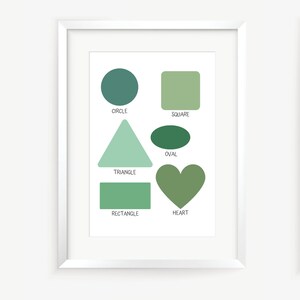 Green Shapes Print, Shapes Print, Shapes Poster, Nursery Decor, Nursery ...