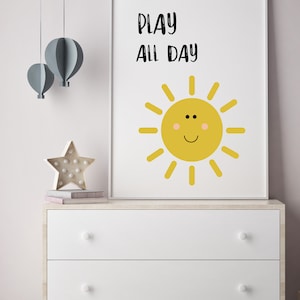 Play All Day Print, Play All Day Quote, Nursery Print, Nursery Decor ...