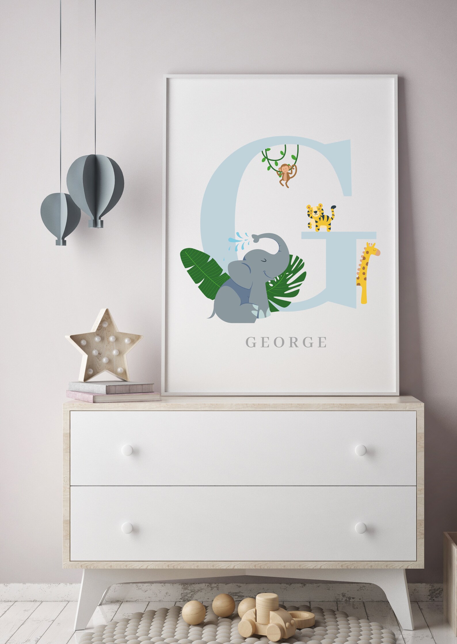 Safari Personalised Nursery Print | Personalised Kids Print | Initial ...
