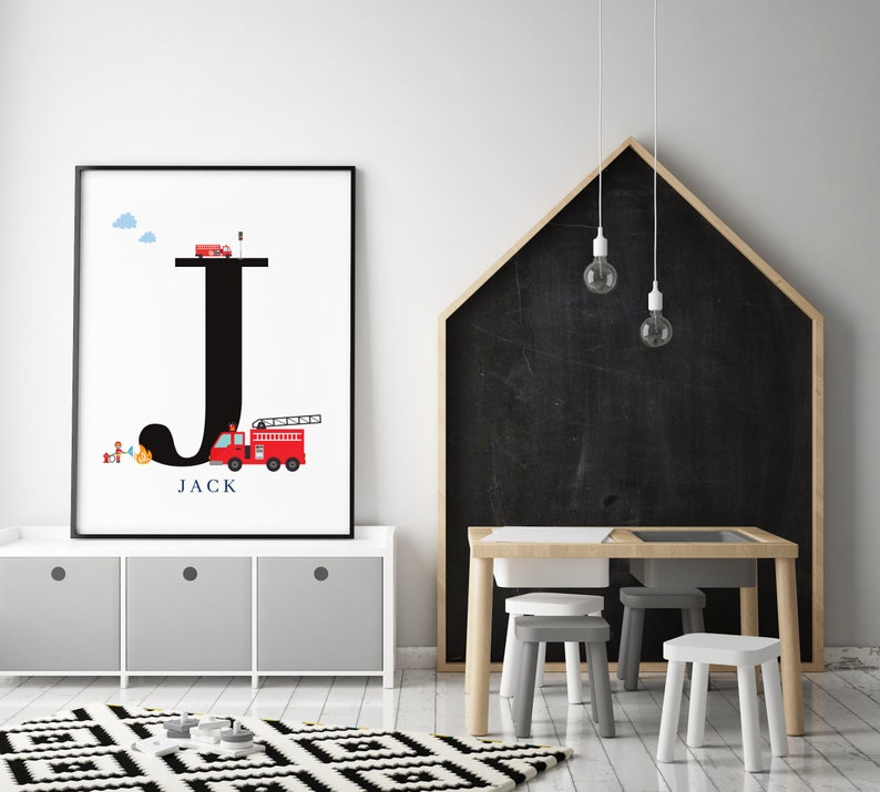 Fire Truck Personalised Nursery Print Fire Engine Kids Room | Etsy