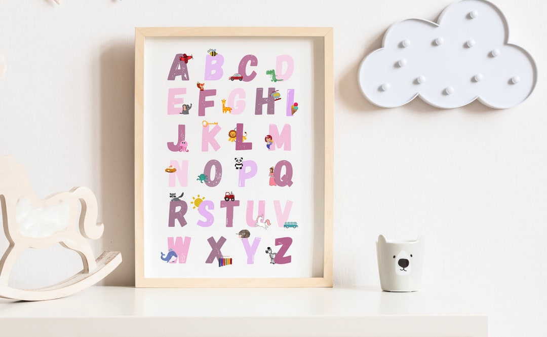Pink and Purple Alphabet Print, Alphabet Poster, Nursery Print, Nursery ...