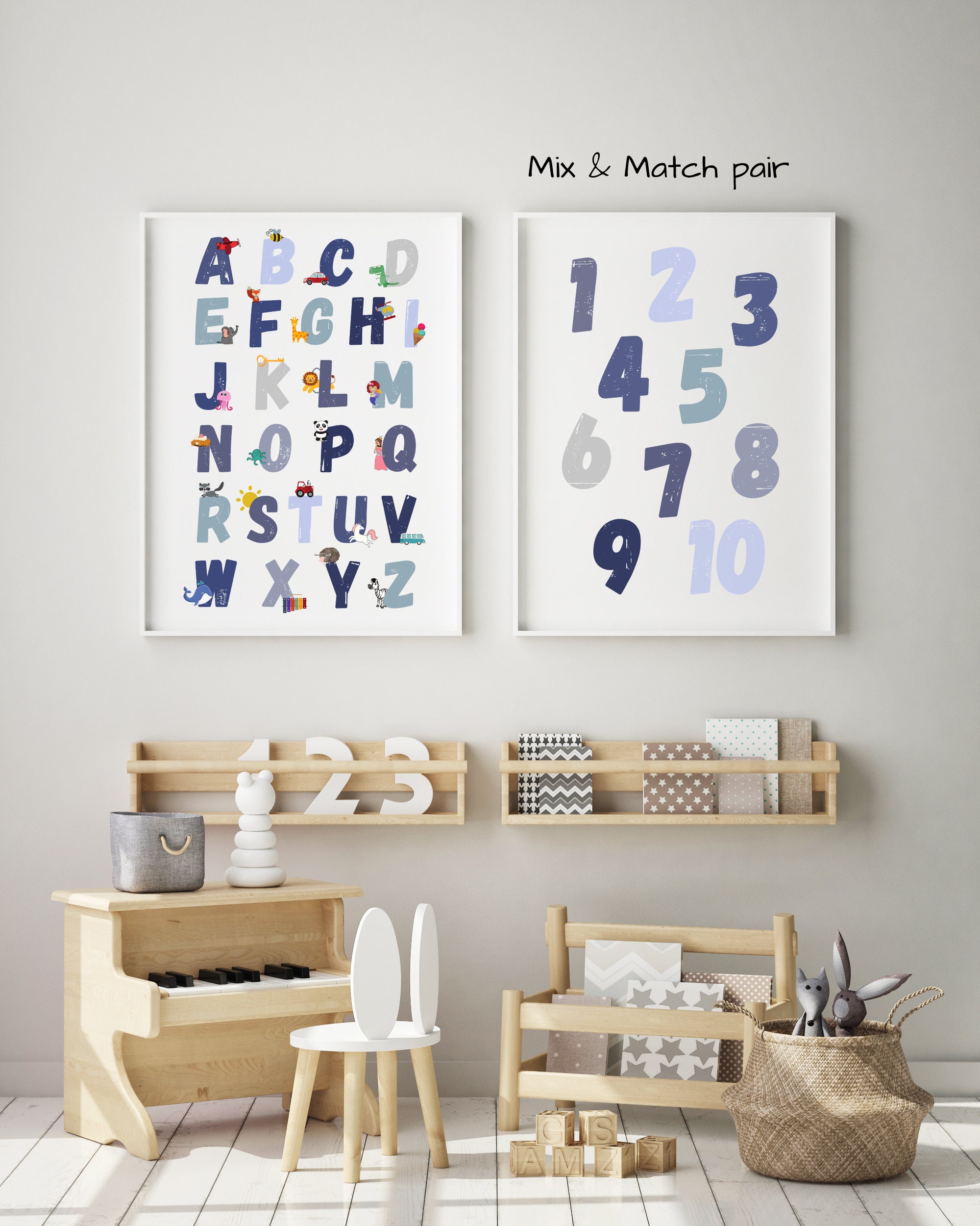 Blue Numbers Poster Numbers Nursery Print Numbers Kids | Etsy