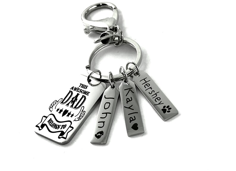 This Awesome Dad Belongs To, Fathers Day Key Ring, Custom Key Chain ...